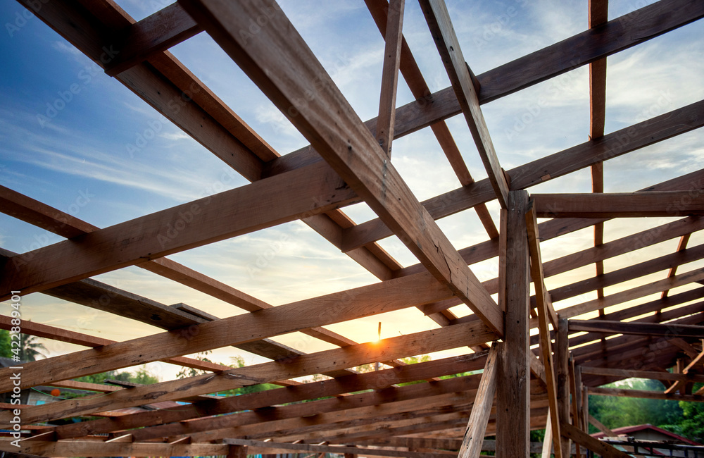 Standard wooden structure building with mounting distance, installation ...