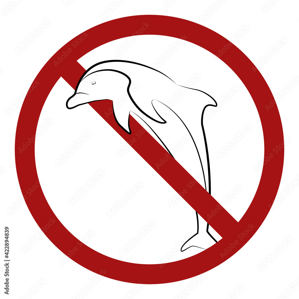 Ban on dolphinariums. Outline dolphin symbol in the prohibition sign ...