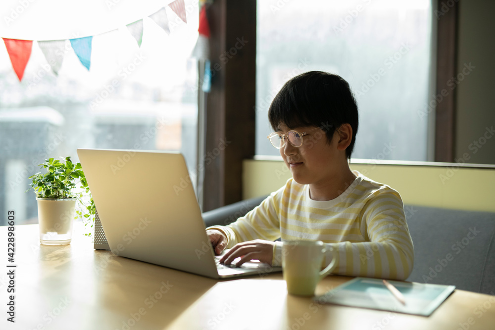 Boy Learning with PC Stock Photo | Adobe Stock