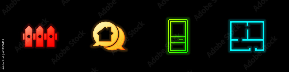 Set Garden fence wooden, Real estate message house, Closed door and ...