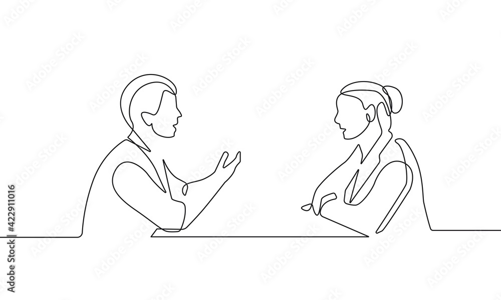 Two Women Talking Trendy Line Art Drawing. Couple Talking Minimalistic ...