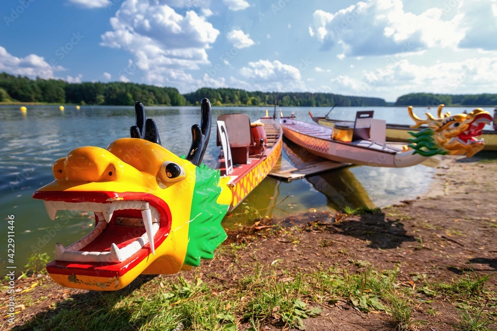 Dragon head on Dragon boat. Chinese dragon boat festival. Traditional ...