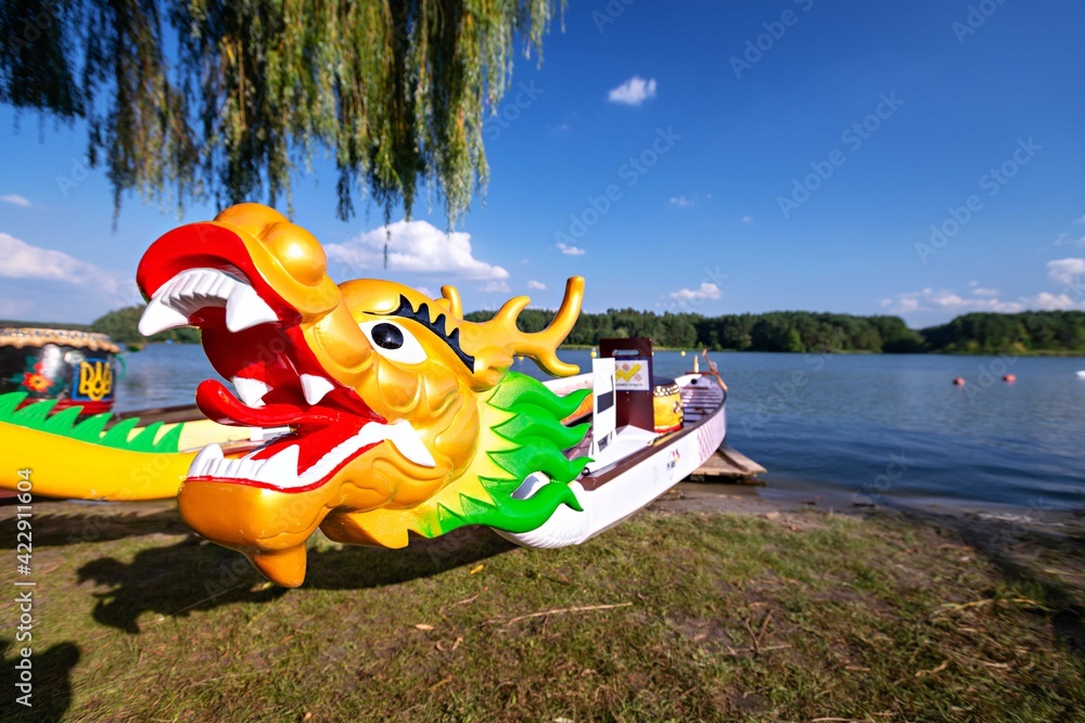 Dragon head on Dragon boat. Chinese dragon boat festival. Traditional ...