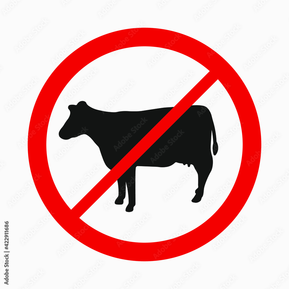 Vector cow ban icon. Cattle, livestock, beef meat is banned, forbidden ...