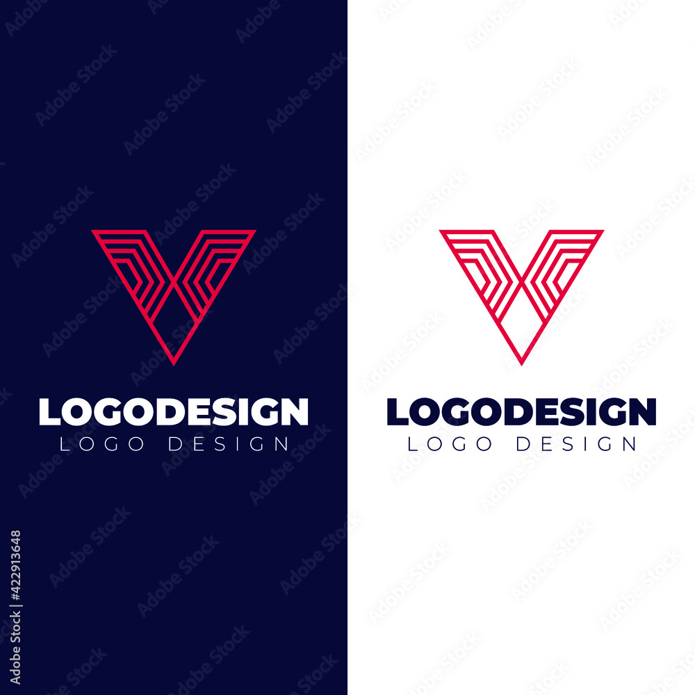 V letter and triangle logo design creative logotype vector template ...