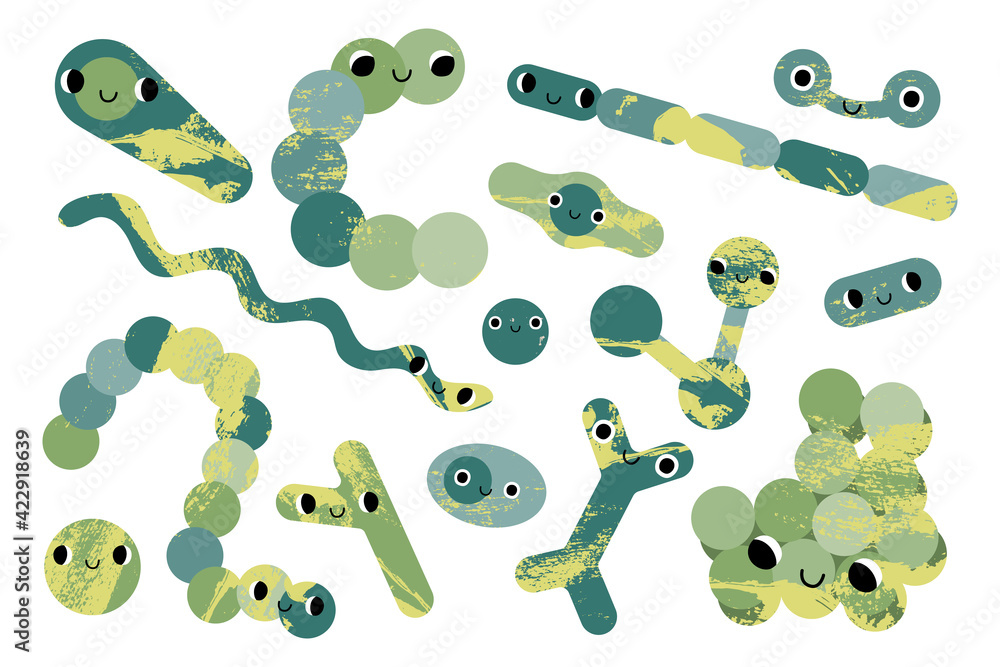 Happy cute bacteria character with smiling face. Funny kind kawaii ...