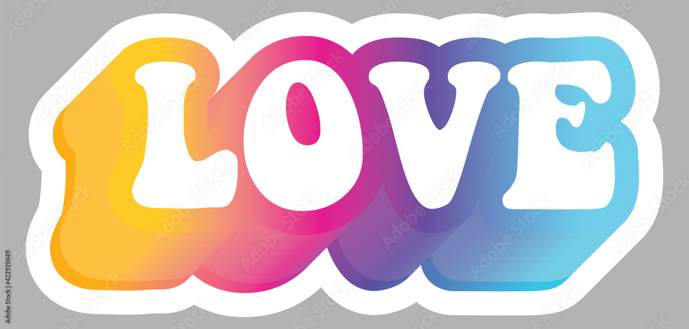 Love. Colorful text, isolated on simple background. Sticker for ...