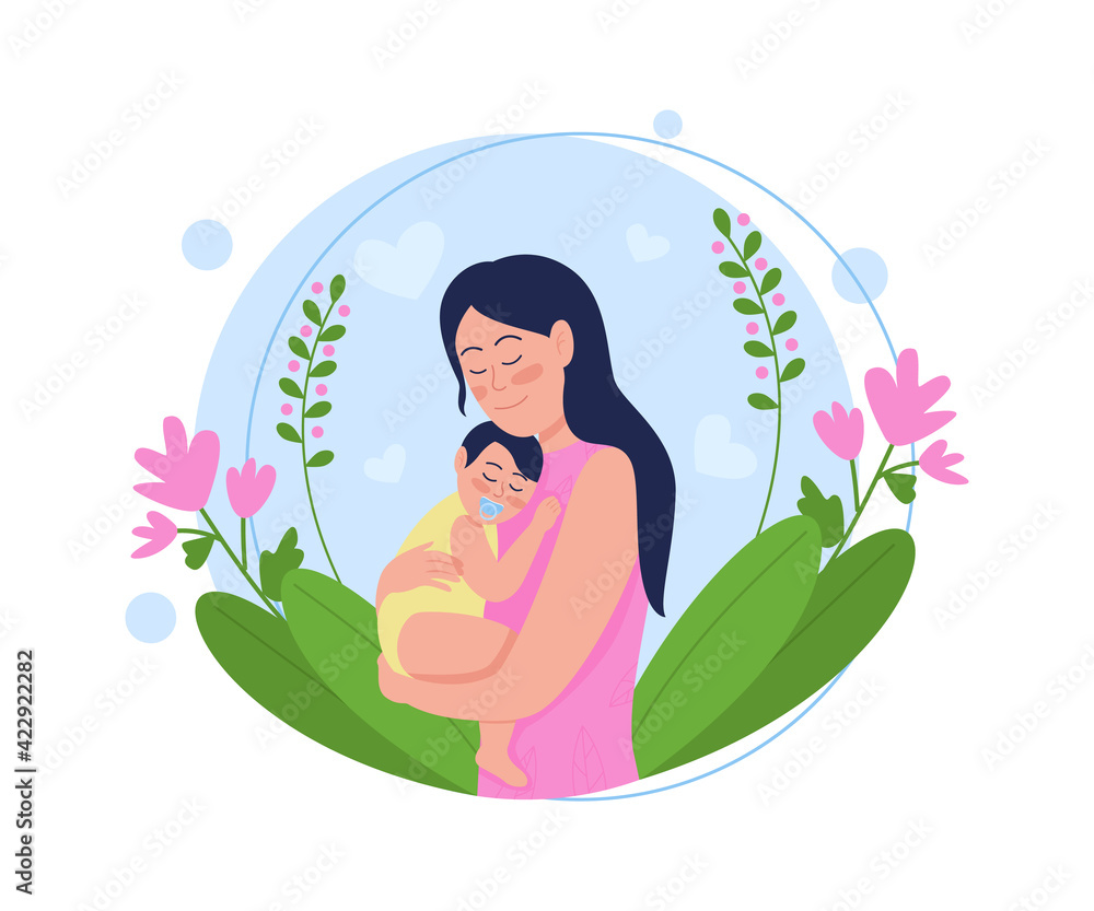 Young mother with baby flat concept vector illustration. Parent love ...