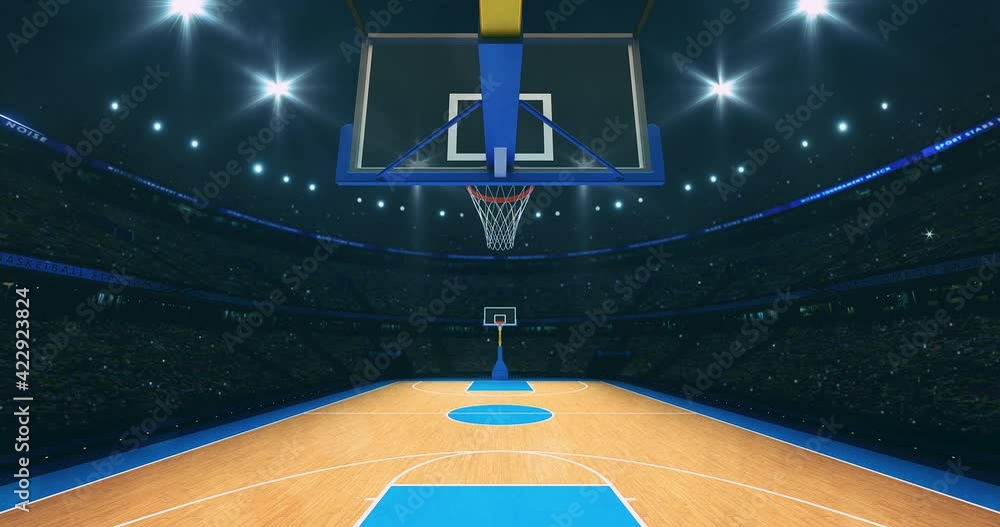 Basketball court and view from behind the basket. Sport arena as 4k ...