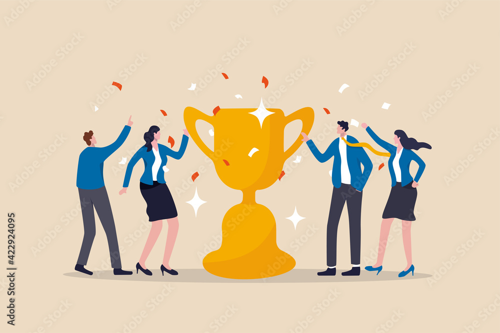 Team success recognition, reward for teamwork to achieve business goal ...