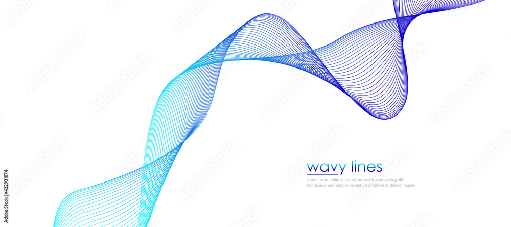 Abstract blue wave. Modern wavy lines gradient color composition ...