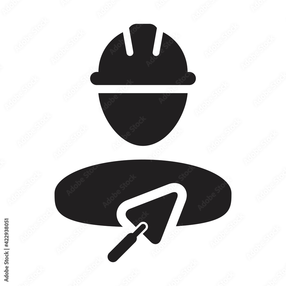 Construction icon with trowel vector male mason contractor worker ...