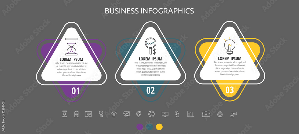 Modern and simple flat vector triangle infographic with 3 steps ...