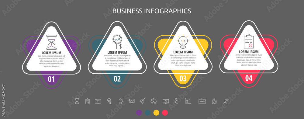 Modern and simple flat vector triangle infographic with four steps ...