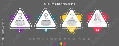 Modern and simple flat vector triangle infographic with four steps ...