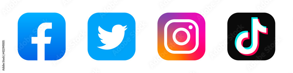 Facebook, Twitter, Instagram and Tik tok icon. Social media logos ...