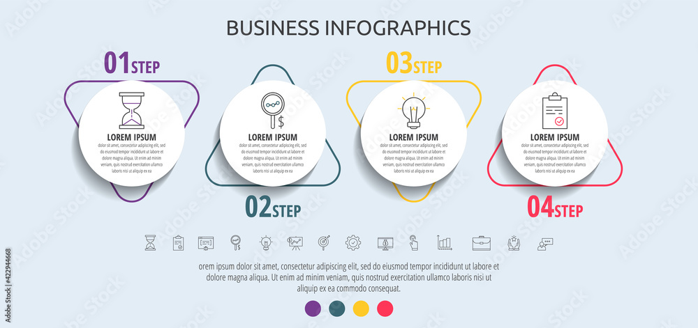 Modern and simple flat vector circles infographic with 4 steps ...