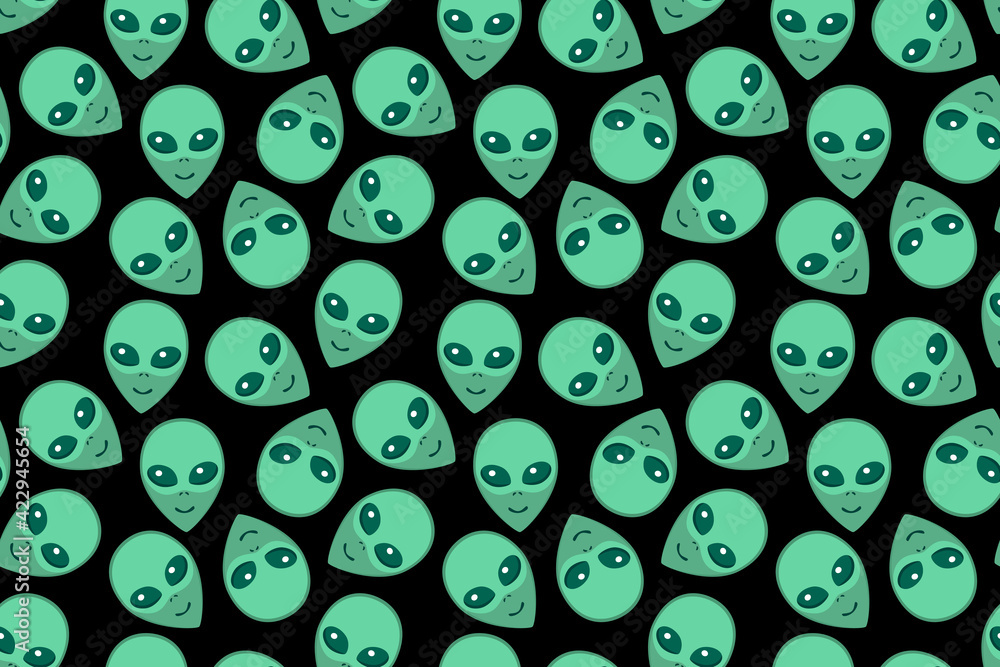 Seamless pattern with Aliens green heads. UFO, Humanoids endless ...