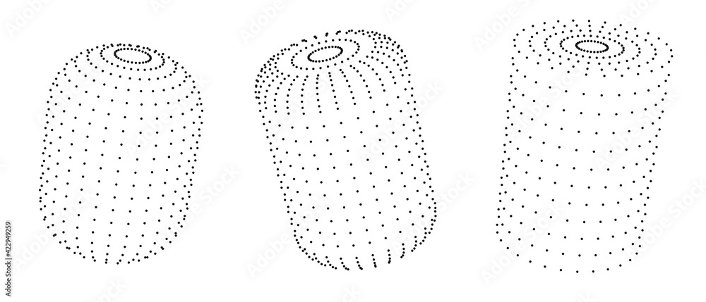 Cylinder of dots or particles isolated on white color. Technology ...