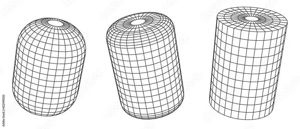 Cylinder of polygon mesh grid isolated on white color. Technology abstract art background ...