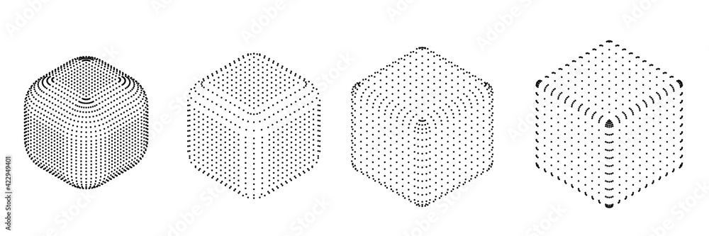 Cube of dots or particles isolated on white color. Technology abstract ...