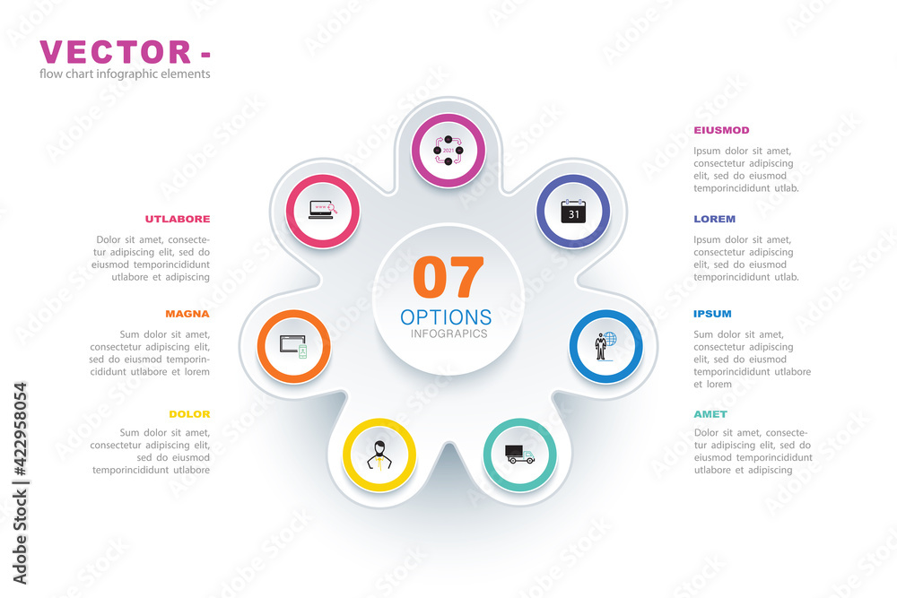 Business process diagram infographics with 07 step segments. Elements ...