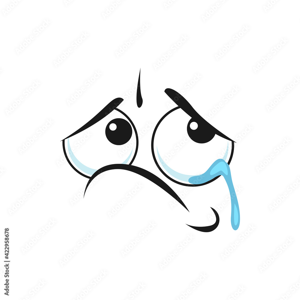 Offended crying emoticon with tears on eyes isolated weeping emoji ...