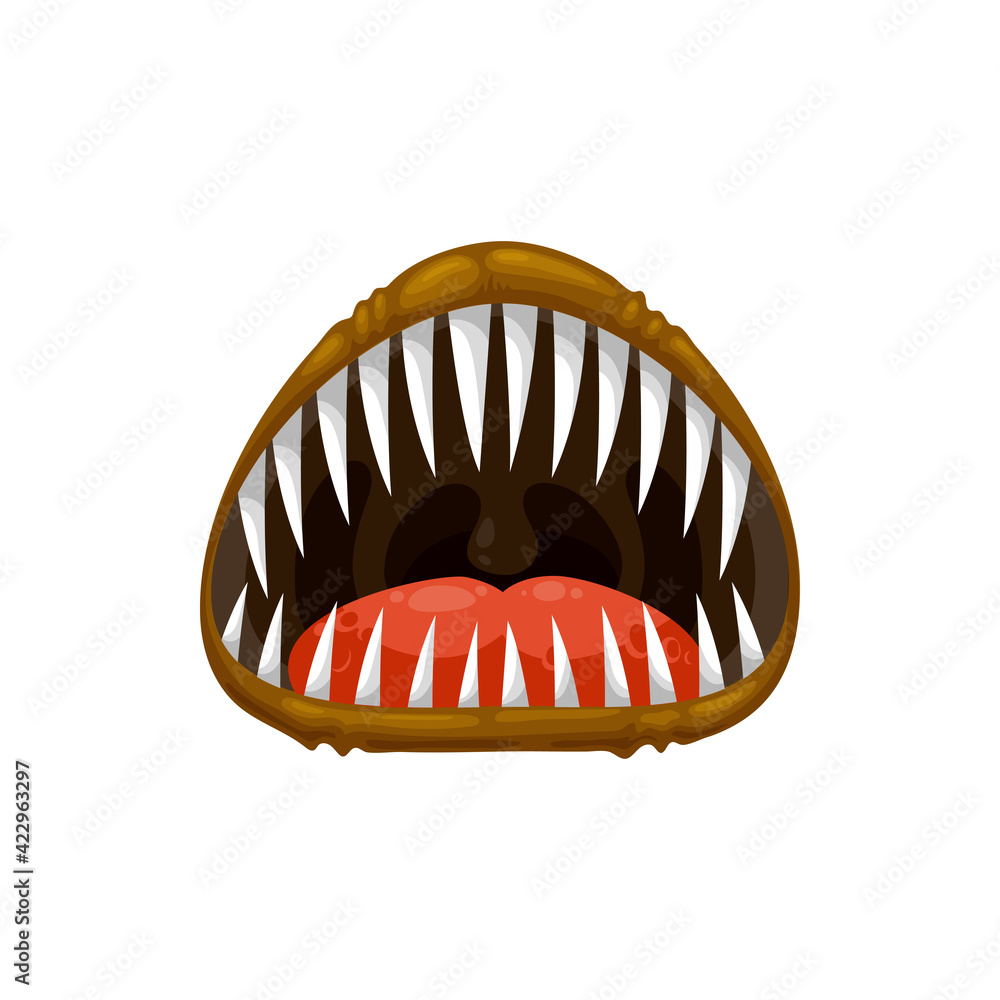 Monster mouth vector icon, cartoon creepy yelling alien maw with deep ...