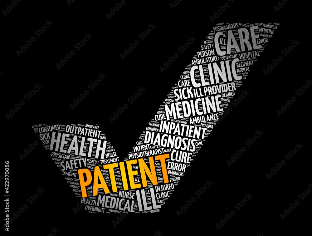 Patient check mark word cloud collage, health concept background Stock ...
