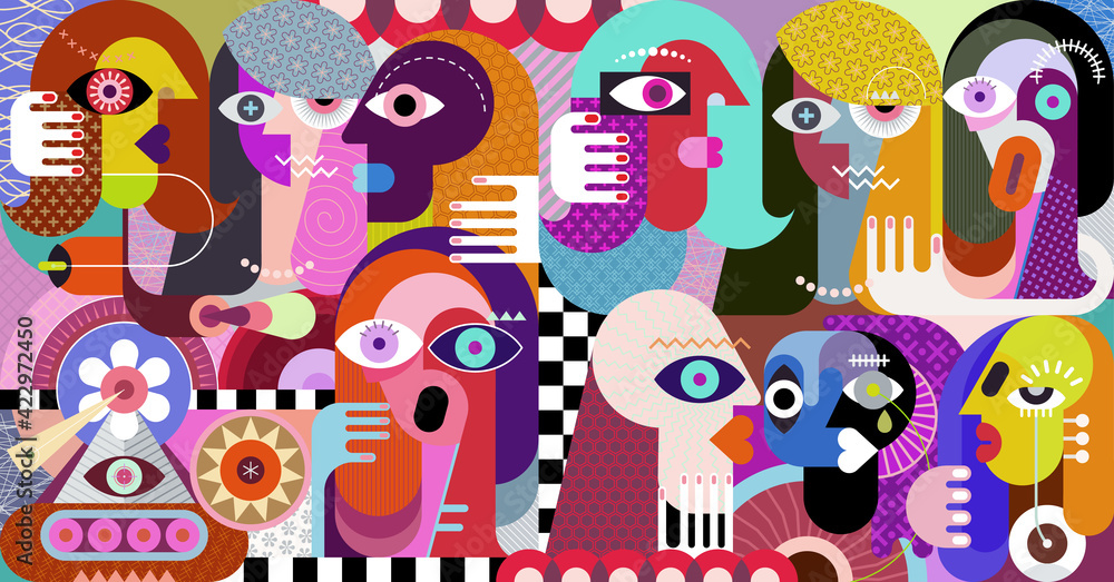 Large group of people. Modern art graphic illustration. People talking ...