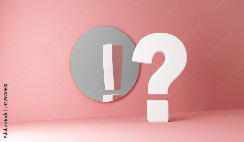 Question mark is reflected in the mirror as an exclamation mark on pink ...