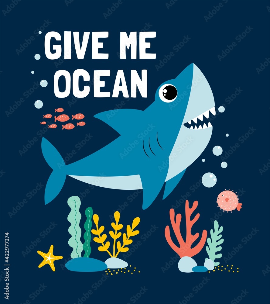 Hand drawing shark print design. Vector illustration design for fashion ...