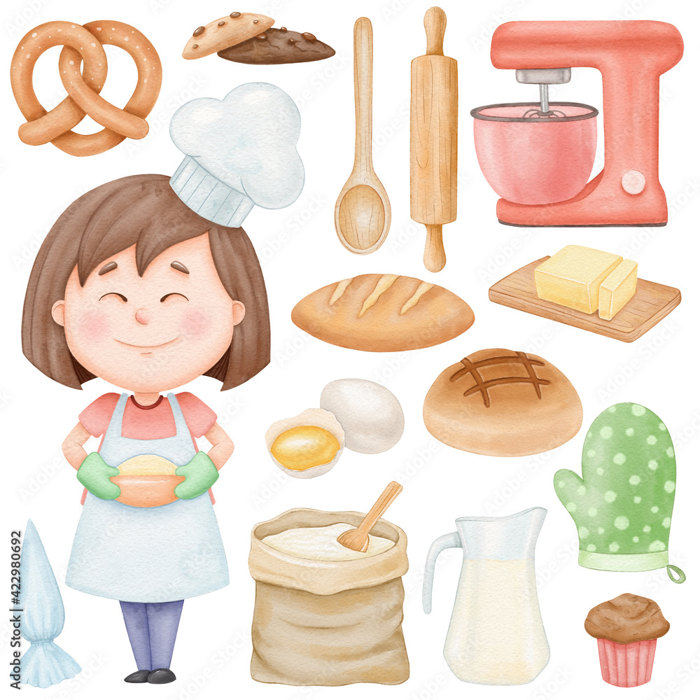 Watercolor baking clipart isolated on white Stock Illustration | Adobe ...