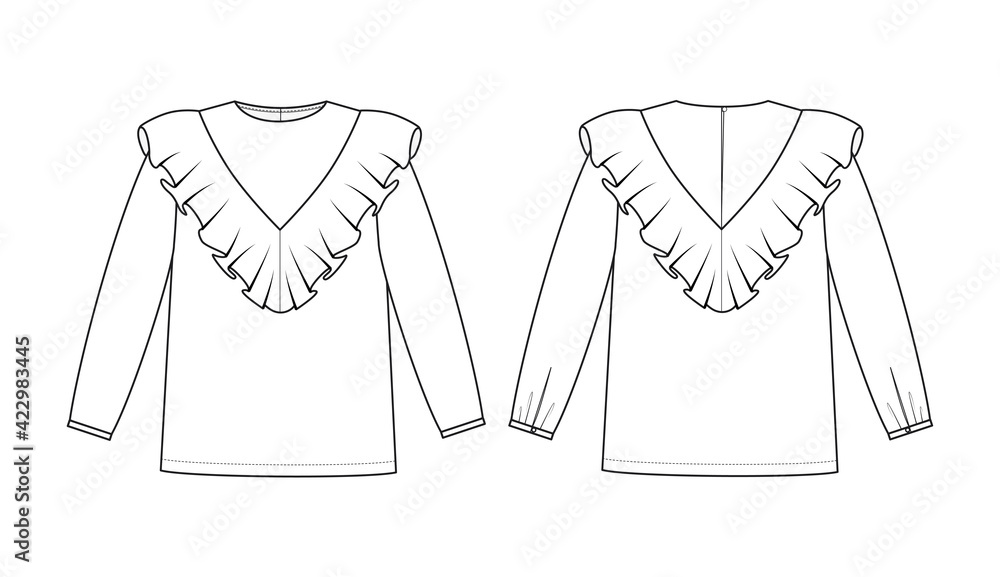 Fashion technical drawing of ruffled blouse Stock Vector | Adobe Stock
