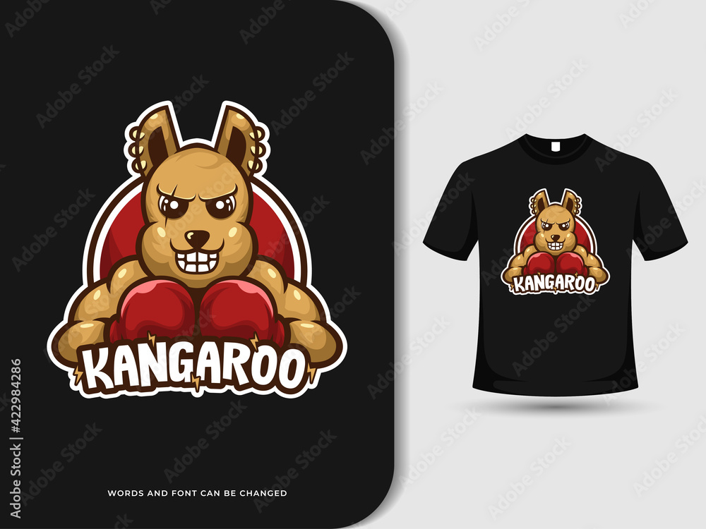 Vetor de Kangaroo boxing animal mascot logo design with logotype and t ...