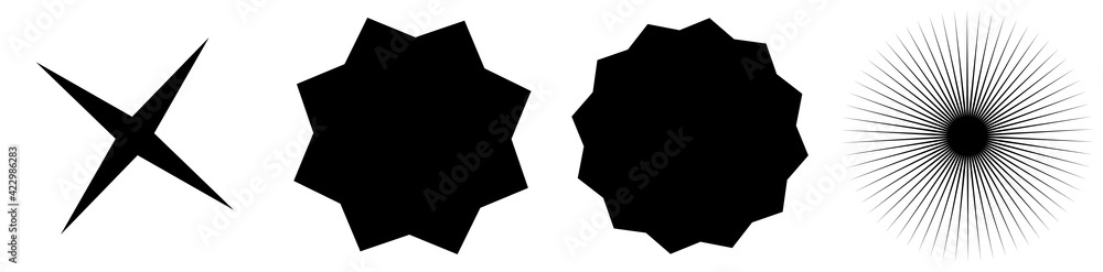 Set of starburst, sunburst shapes. Abstract glitter, glimmer, flash ...