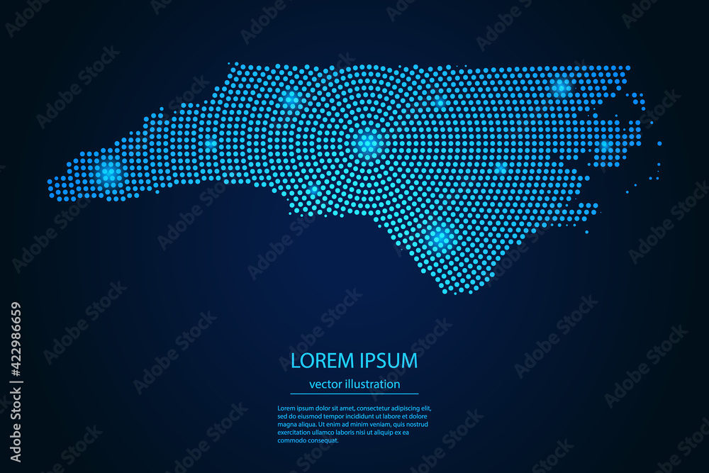 Abstract image North Carolina map from point blue and glowing stars on ...