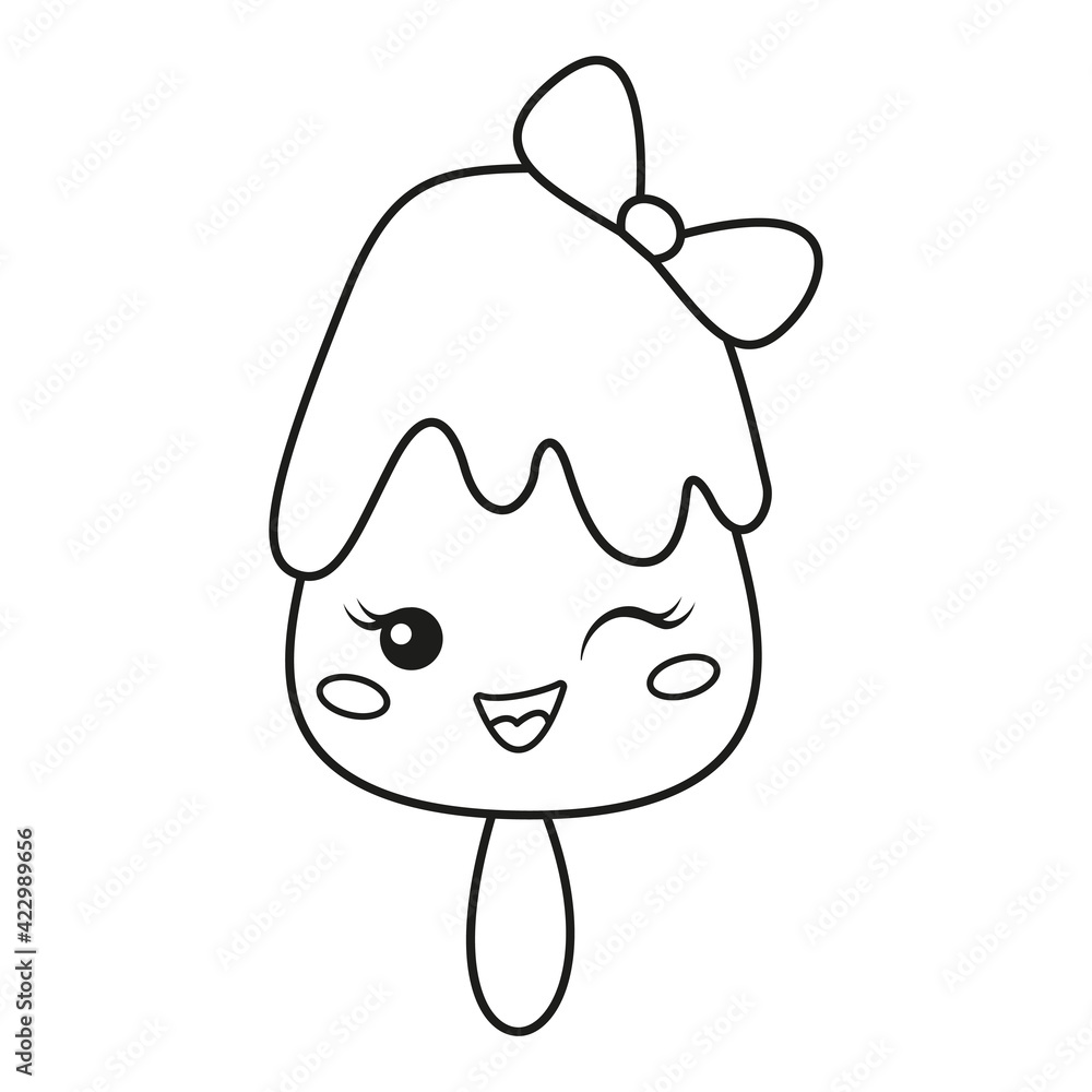 Kawaii ice cream on stick coloring page for kids, cartoon vector ...