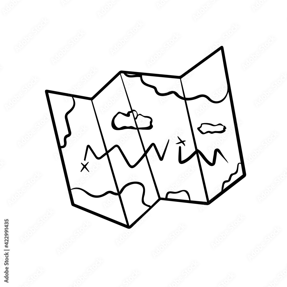 Map with x mark, doodle vector. Nautical chart, navigation illustration ...