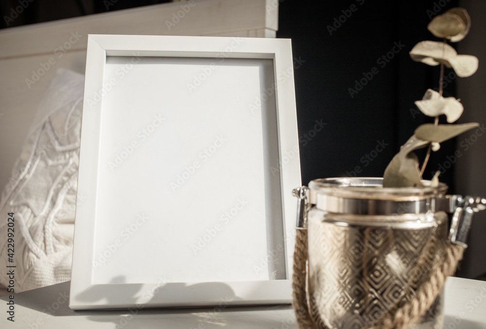 white portrait frame mockups, Scandinavian interior neutral color ...