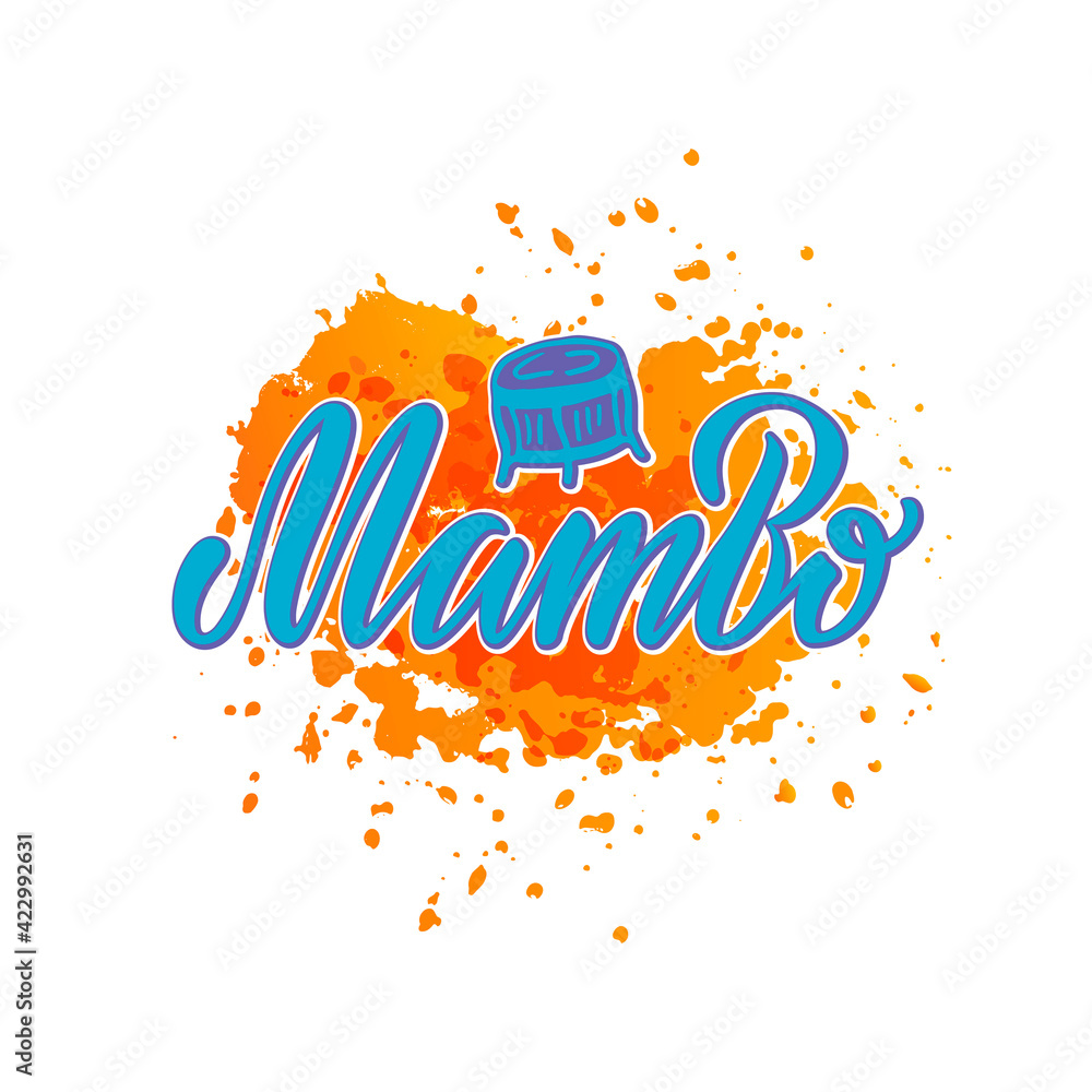 Vector illustration of mambo isolated lettering with a cuica icon for ...