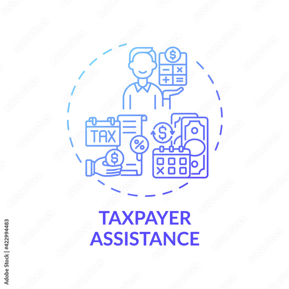 Taxpayer assistance concept icon. Legal services types. Helping to pay ...