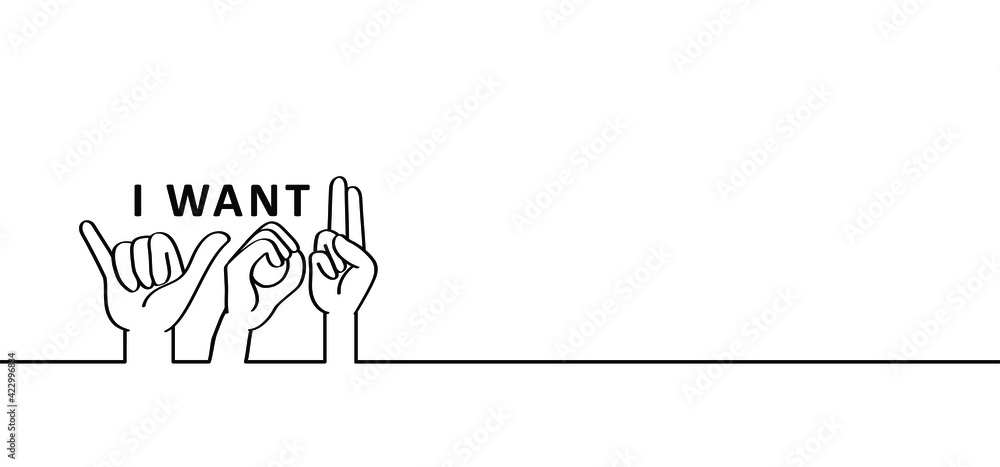 Deaf language. Slogan i want you. Vector cartoon drawing hands signs ...