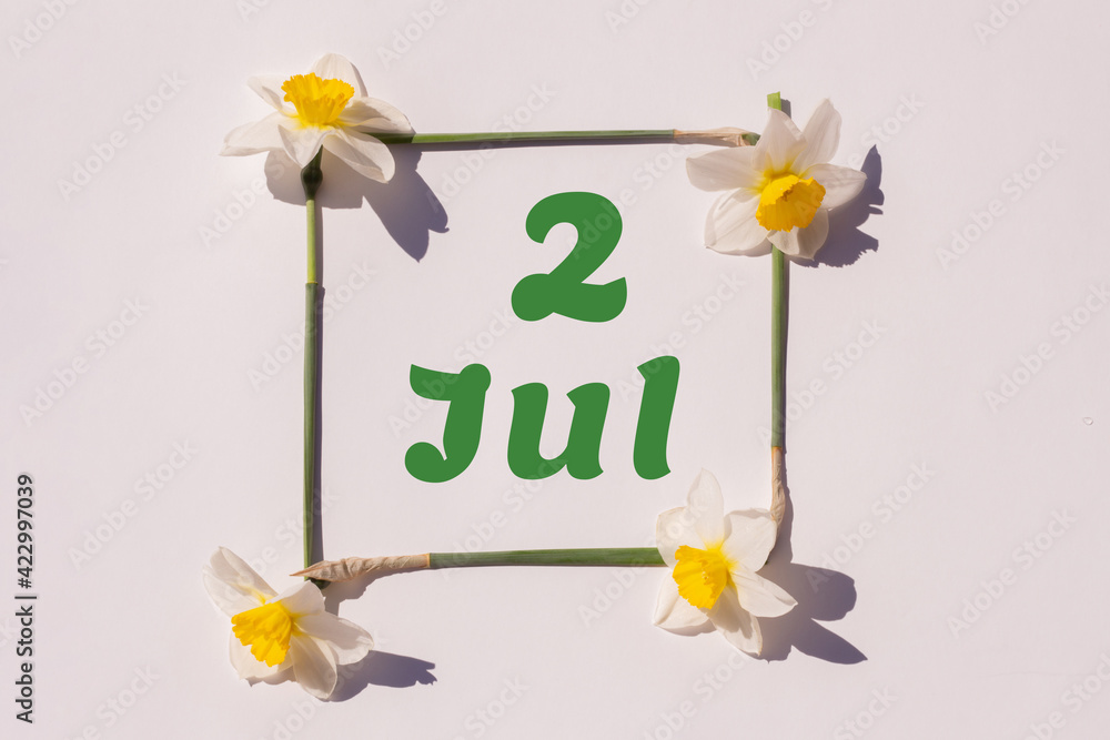 2 july. 2nd day of the month, calendar date. Frame from flowers of a ...