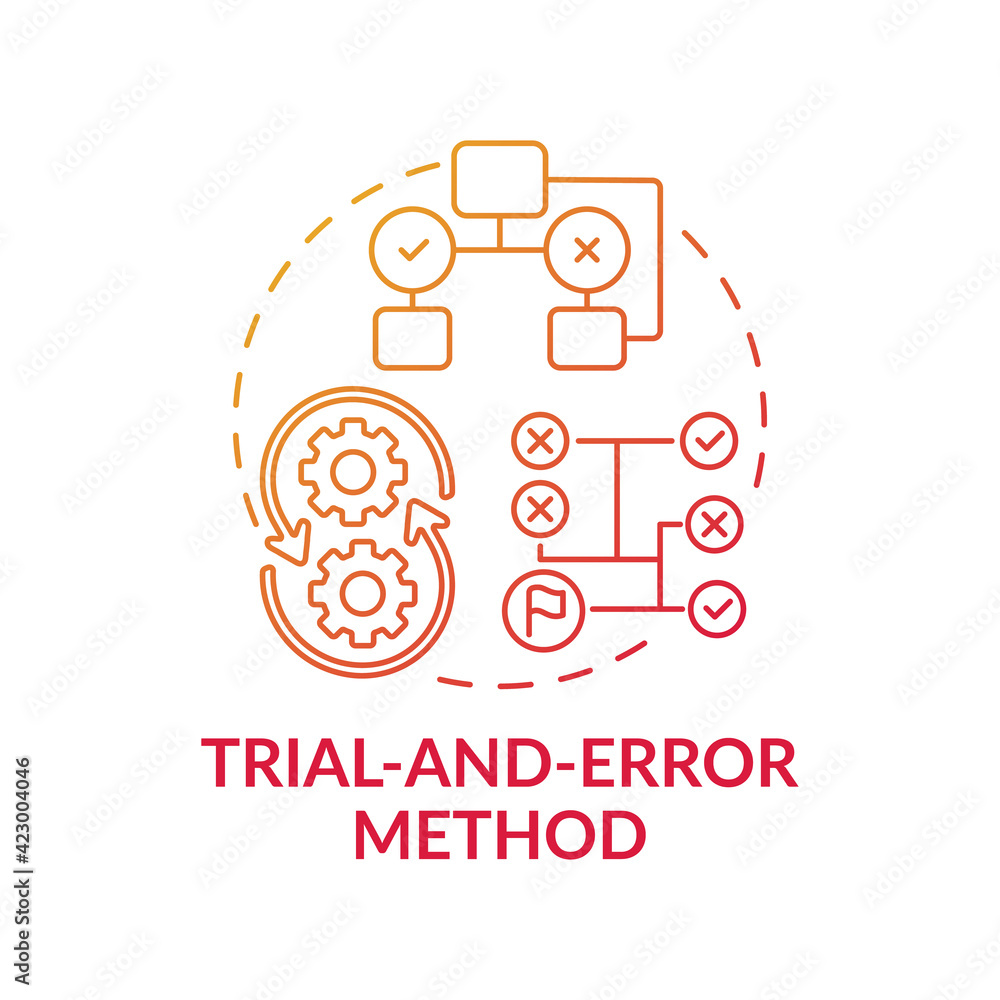 Trial and error method red gradient concept icon. Strategy to find ...