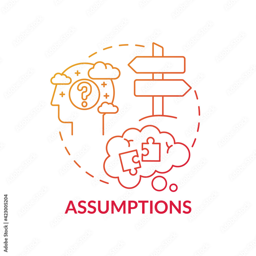 Assumptions red gradient concept icon. Proof for theory. Presumption ...