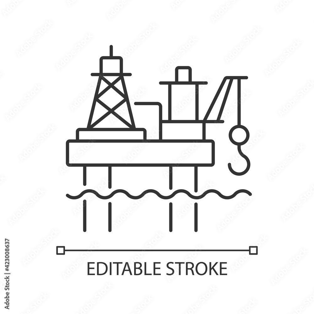 Offshore oil platform linear icon. Offshore drilling rig. Oil and gas ...