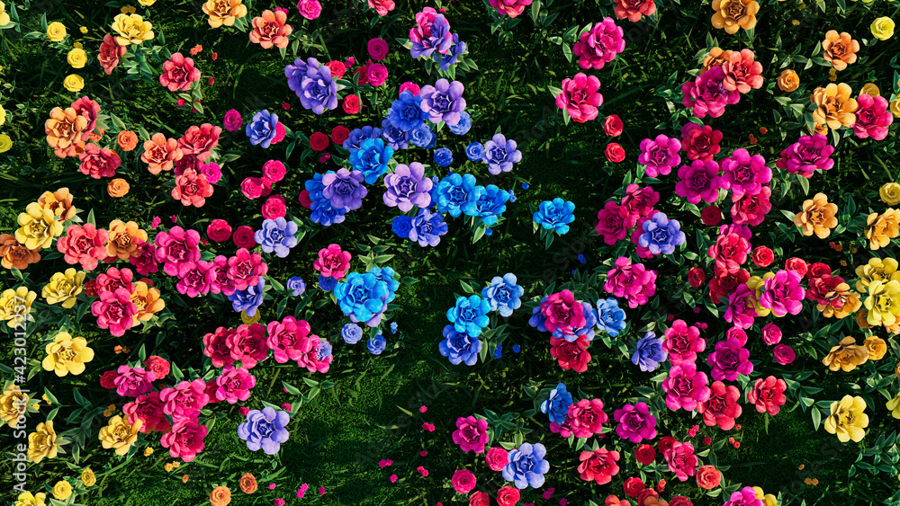 Multicolored Flower Background. Floral Wallpaper with Blue, Pink and ...
