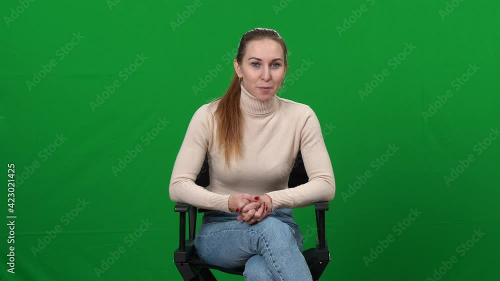 Professional young woman interviewing applicant actor, waving goodbye ...