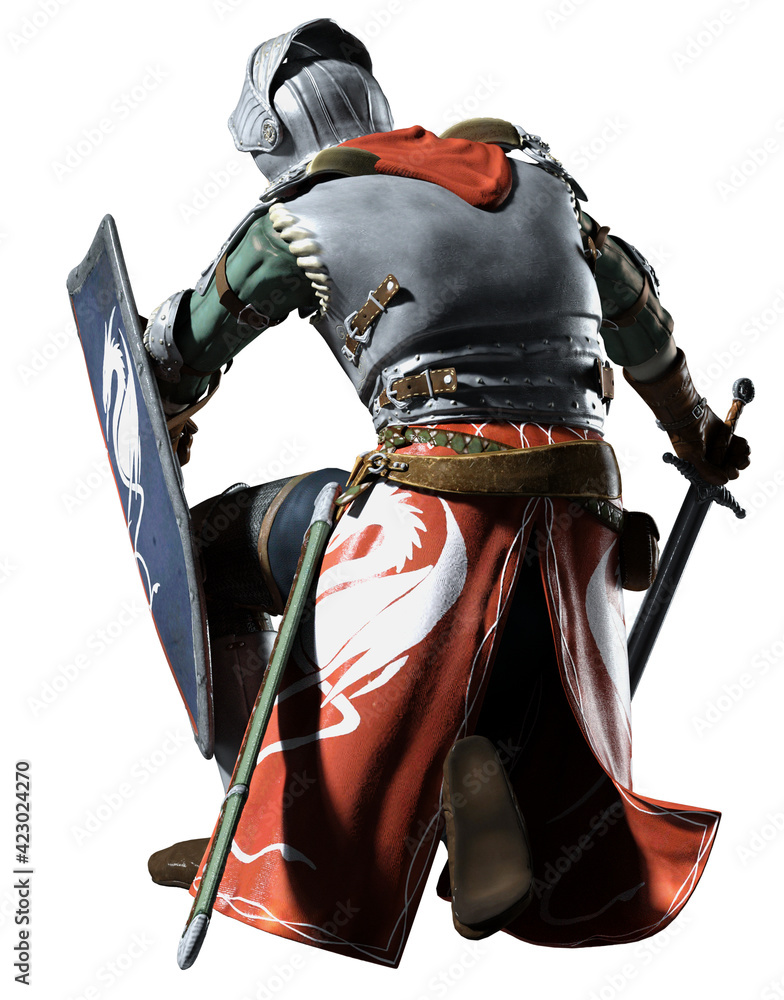 Kneeling Knight with Sword, Shield and Armor Stock Illustration | Adobe ...